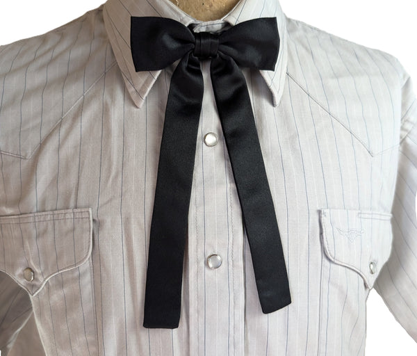 1 Vintage Men's Black Satin Western Bow Tie Mid Century Cowboy Style C ...